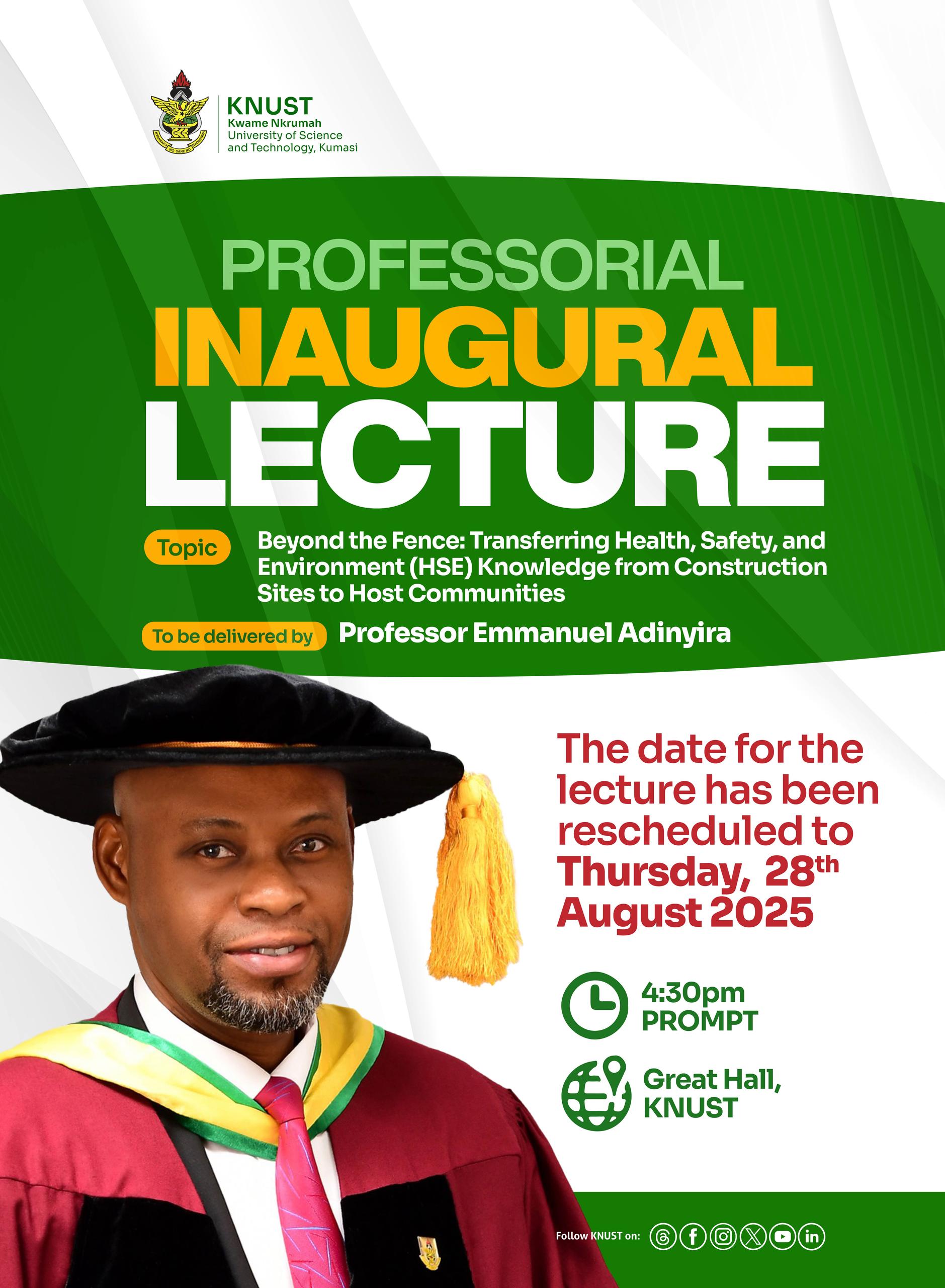 Professorial Inaugural Lecture of Prof Emmanuel Adinyira | Department of Construction Technology ...